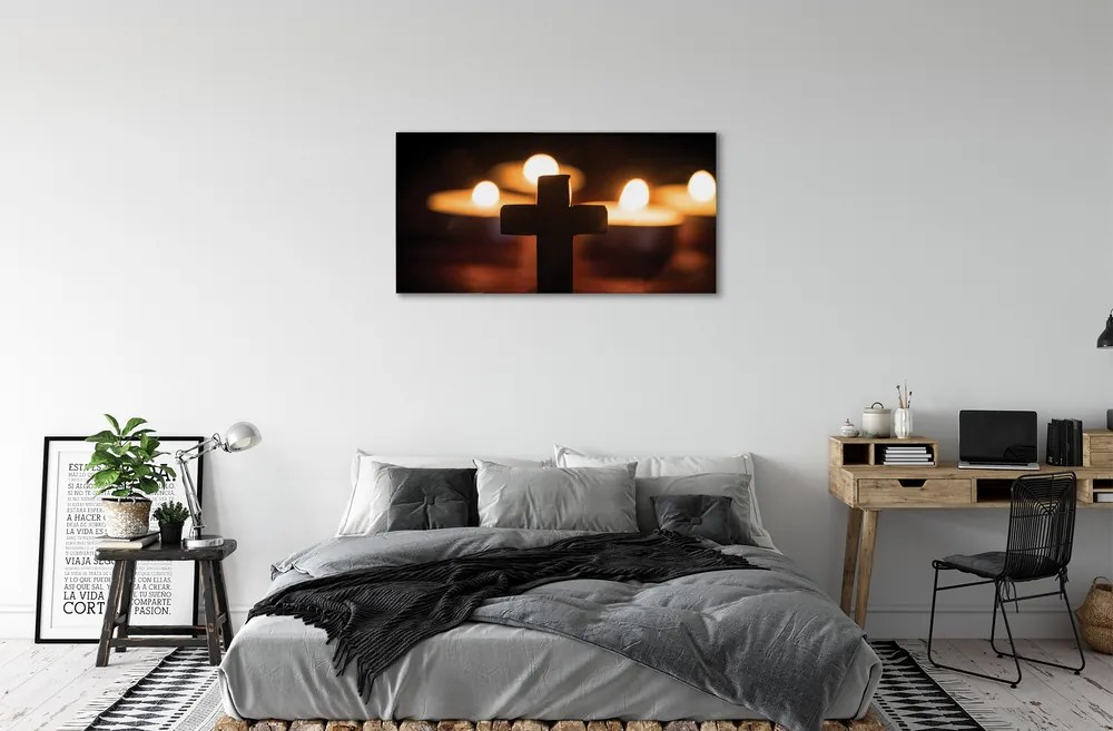 Obrazy na plátně kříž svíček 140x70 cm