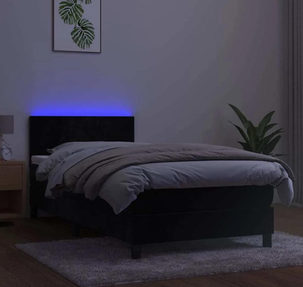 vidaXL Box spring postel s matrací a LED 80x200 cm samet [3134251] Barva: Tmavě zelená