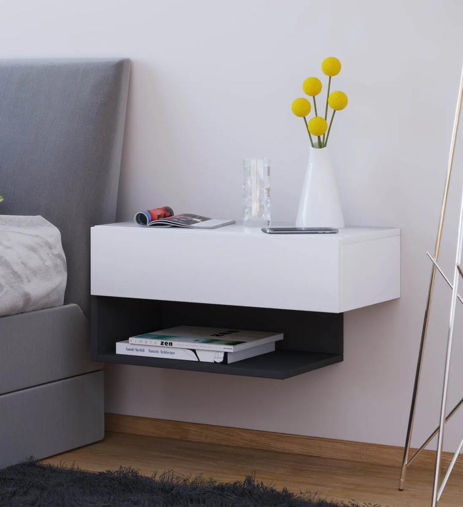 Nástěnný noční stolek Dormal Maxi, bílá/černá | BIANO