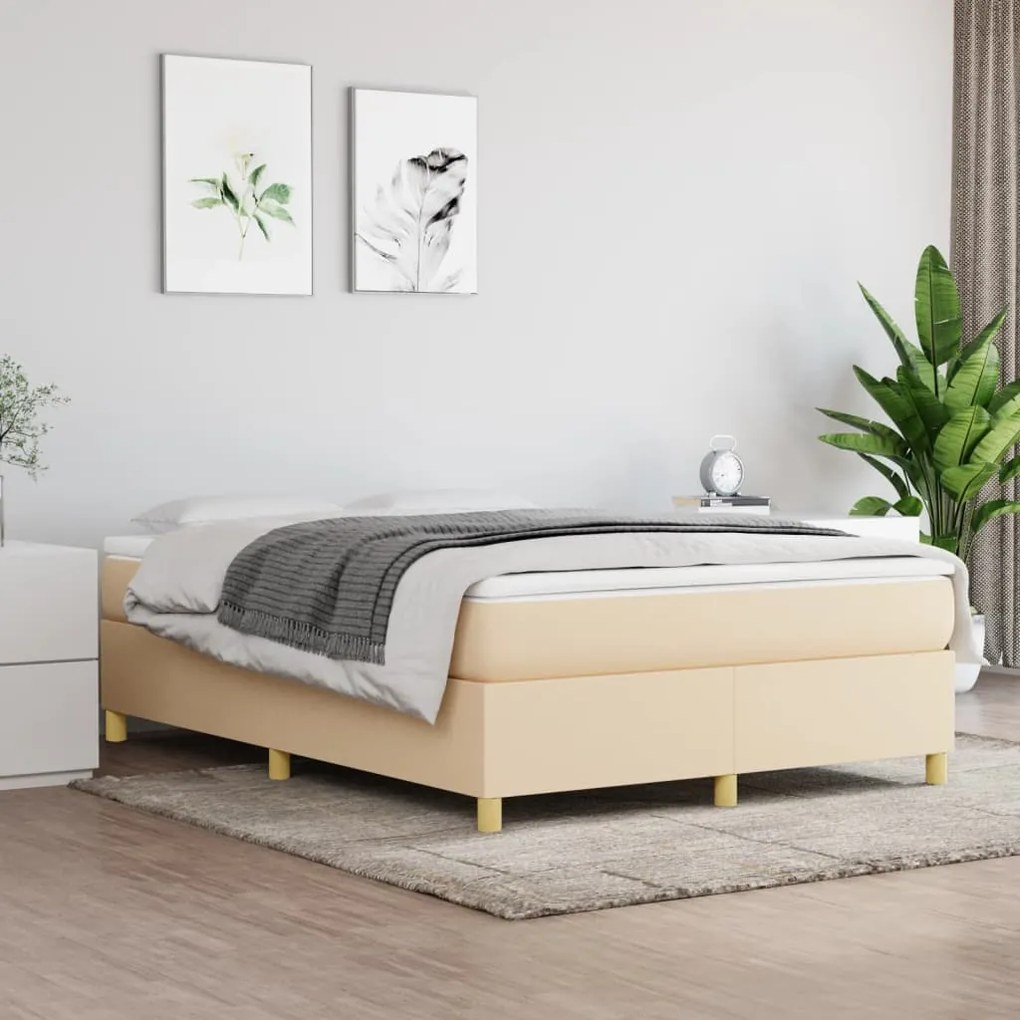 Rám postele s boxspringem krémový 140 x 190 cm textil 3120958