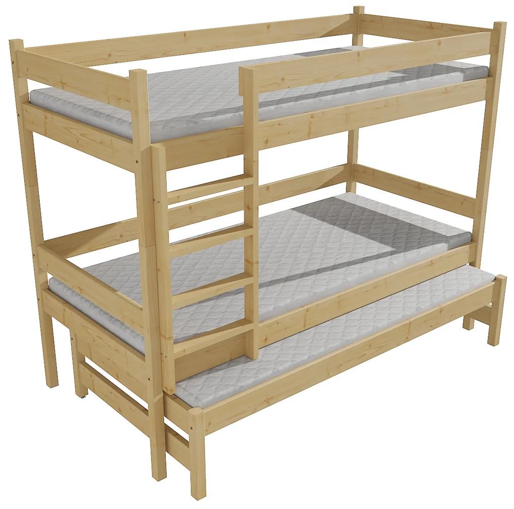 Vomaks Patrová postel s výsuvnou přistýlkou PPV 013 Rozměr: 80 x 180 cm, Barva: surové dřevo, Prostor mezi lůžky: 80 cm