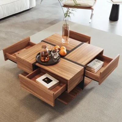 Aosom Čtvercový konferenční stolek 78x78 cm, moderní design s dolní policí do obývacího pokoje, přírodní barva