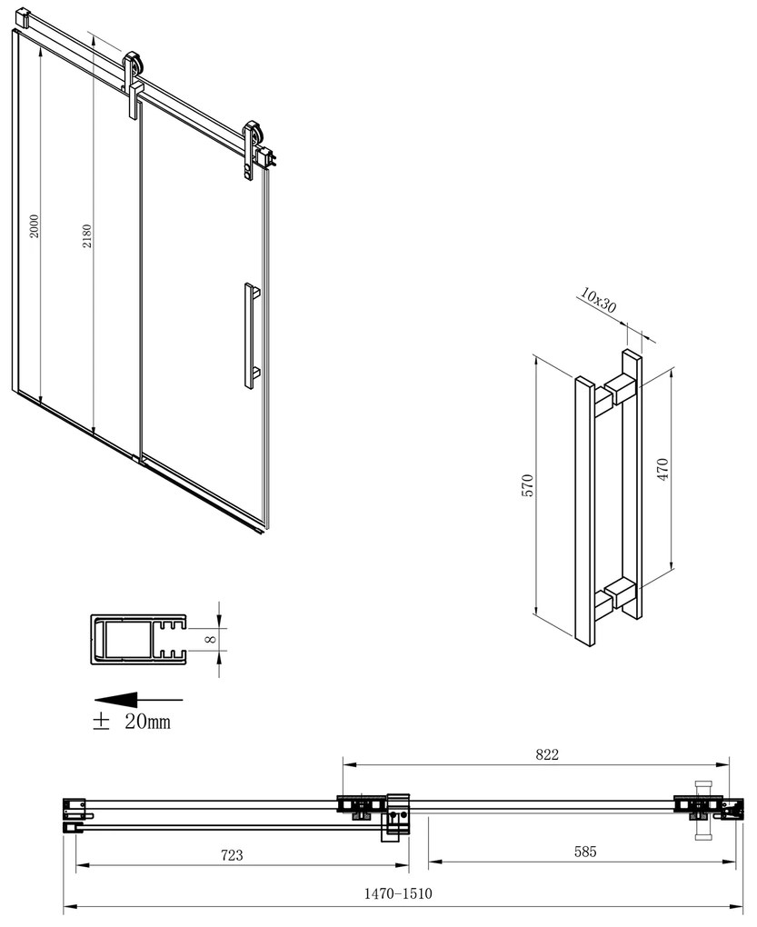 Gelco Volcano Black sprchové dveře dvoudílné posuvné 1500 mm, GV1415