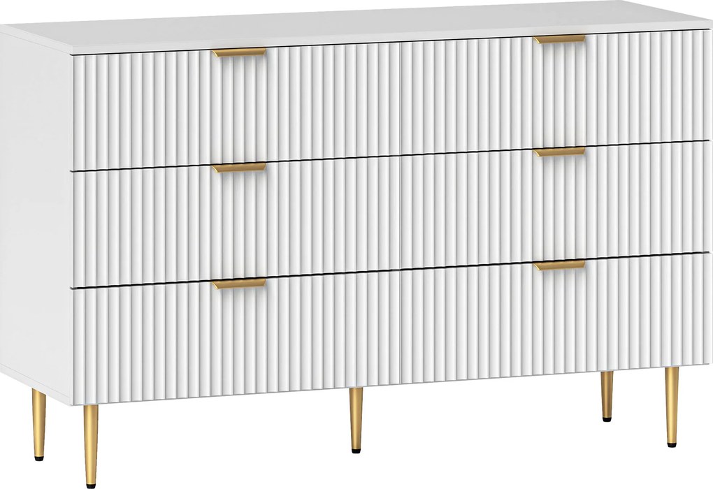 HOMCOM moderní komoda se 6 zásuvkami se zlatými úchyty, 120x40x76,5 cm, bílá