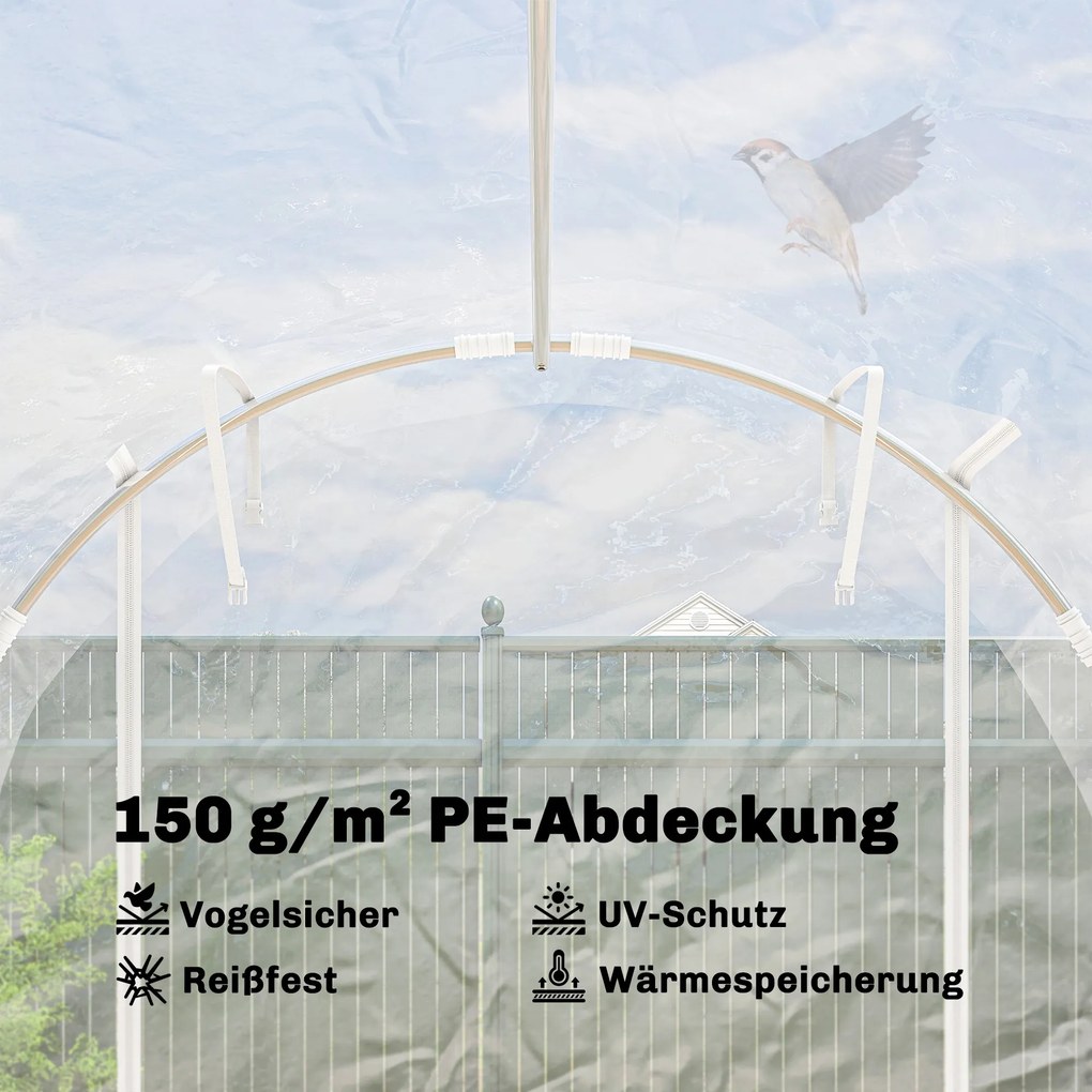 Outsunny Skleník Polytunnel, průchozí skleník s pozinkovaným ocelovým rámem a krytem z PE odolným proti UV záření, průhledný 84H-443V00CR