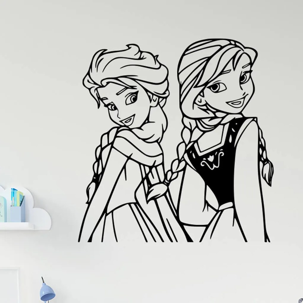 Živá Zeď Samolepka na zeď Ledové království Elsa a Anna Barva: černá