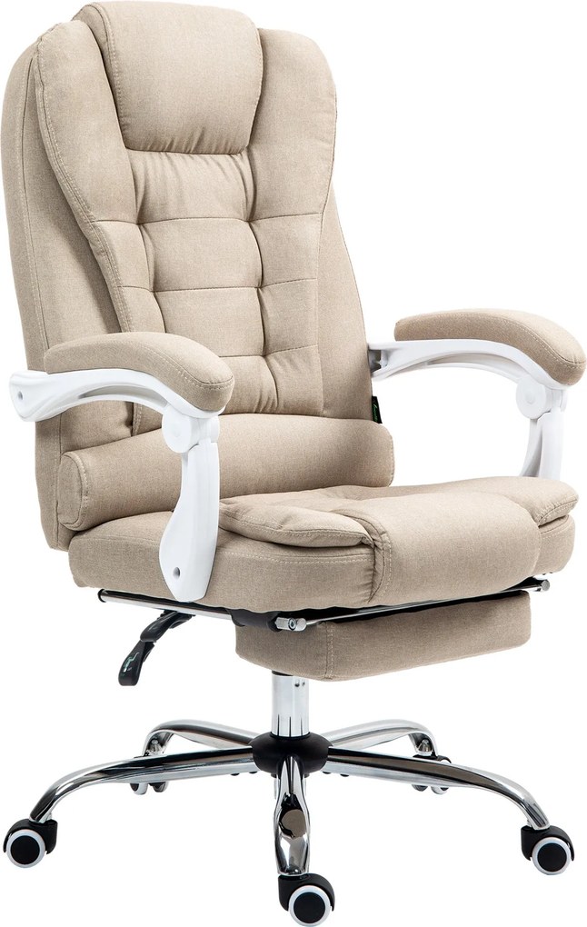 Ergonomická kancelářská židle Vinsetto, kancelářská židle s podnožkou, sklopným opěradlem, polstrovanými pod armresty a béžovou látkou připomínající …
