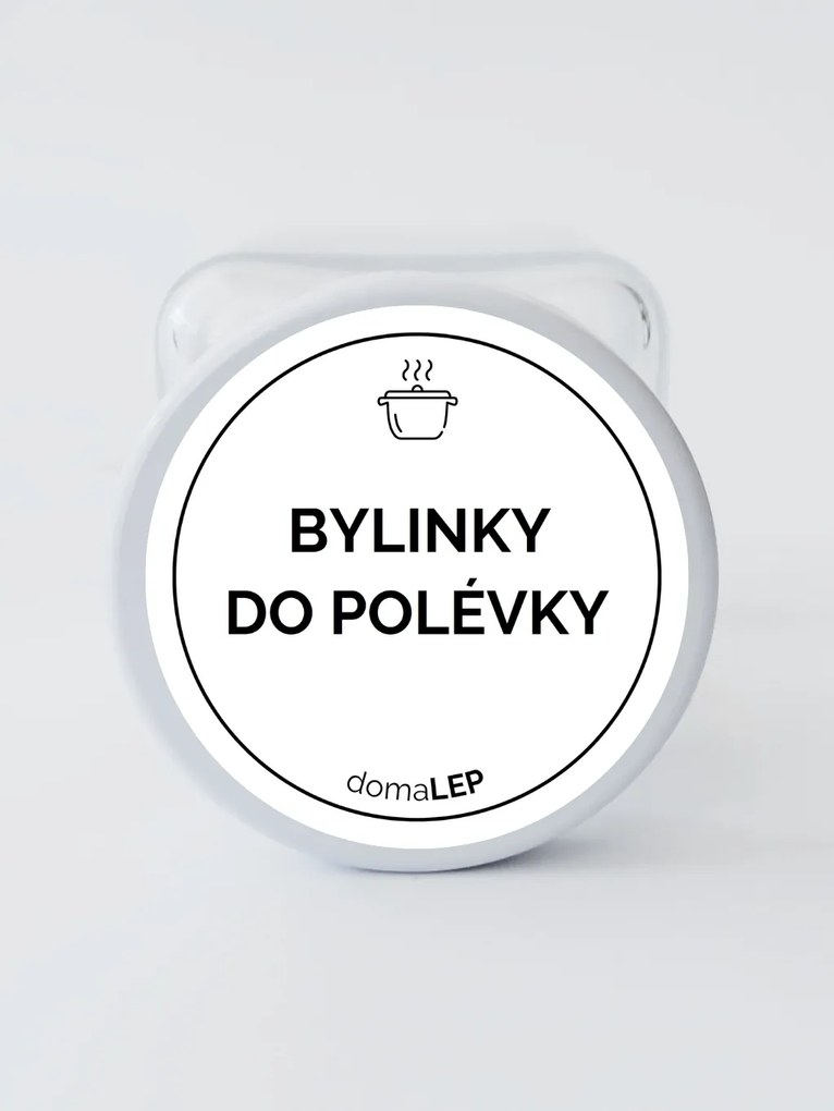 Samolepka na kořenky BYLINKY DO POLÉVKY bílá 5 cm tučné písmo