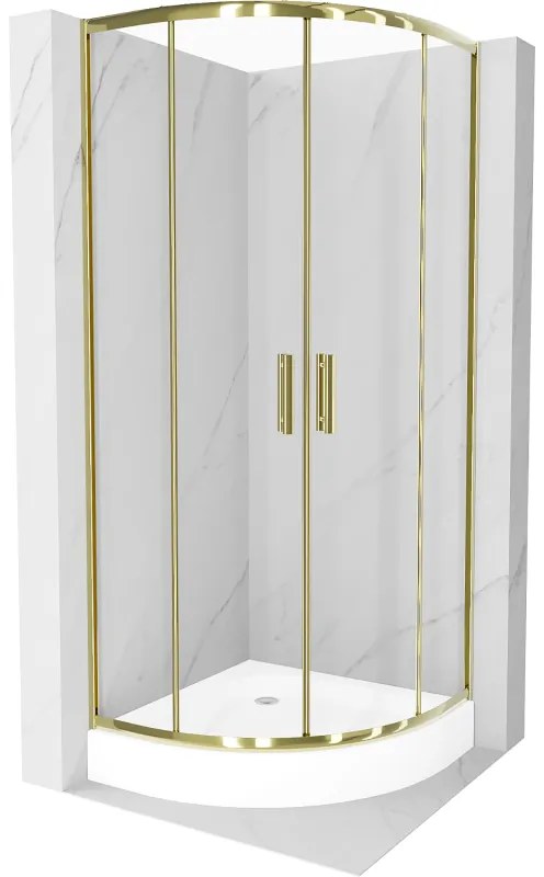 Mexen Rio půlkruhový sprchový kout 90 x 90 cm, Průhledné, Zlatá + sprchová vanička Rio, Bílá - 863-090-090-50-00-4710