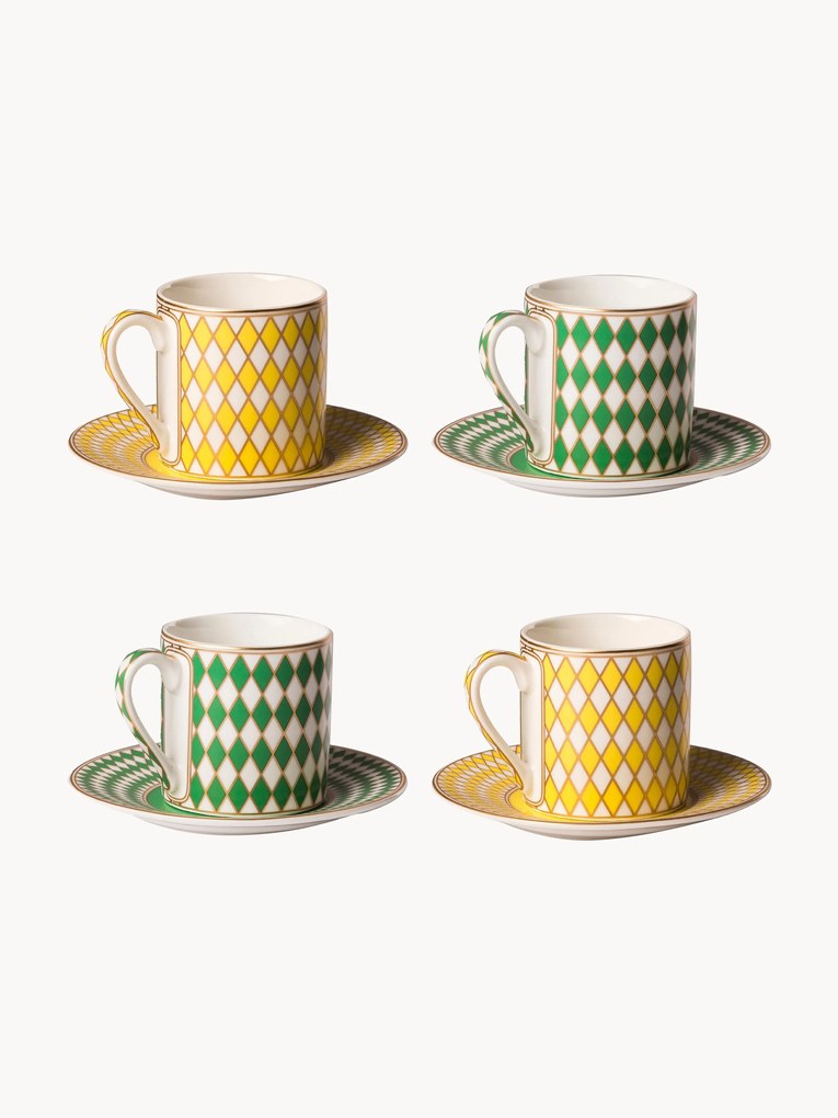 Sada šálků na espresso's podšálky Chess, 4 díly