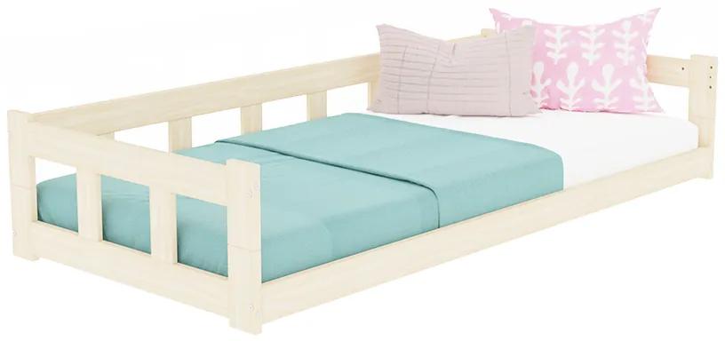 Benlemi Nízká jednolůžková postel FENCE 4v1 se zábranou Zvolte barvu: Béžová, Zvolte rozměr: 120x200 cm, Zvolte zábranu: S otevřeným vstupem