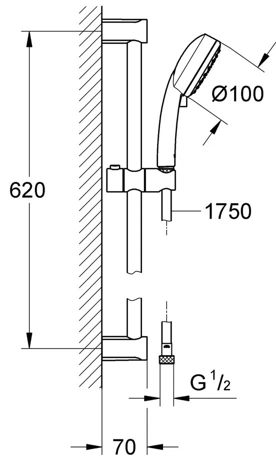 Grohe Tempesta New Cosmopolitan 100- Sprchová souprava, sprchová tyč 600 mm, průtok 9,5 l / min, chrom 27578002