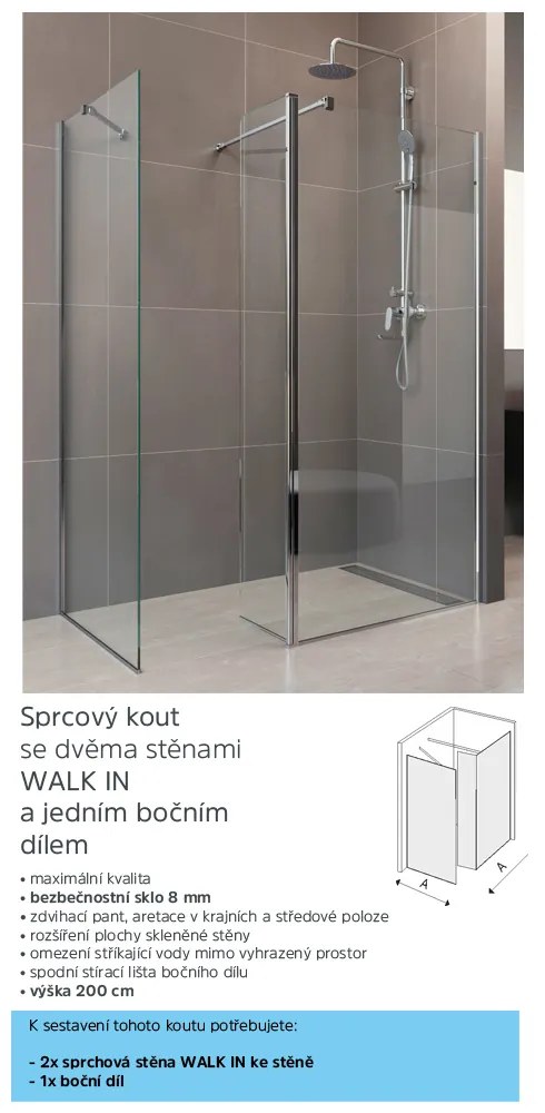 Mereo Novea boční díl pro WALK IN 50 x  200 cm sklo Čiré, ALU chrom CK10650S