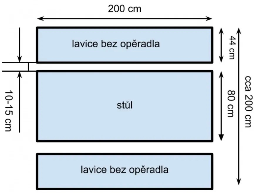 KULHÁNEK Zahradní dubová sestava - stůl, 2x lavice bez opěradla (rustikální provedení) Délka: 150 cm, Odstín nátěru: olej - modřín