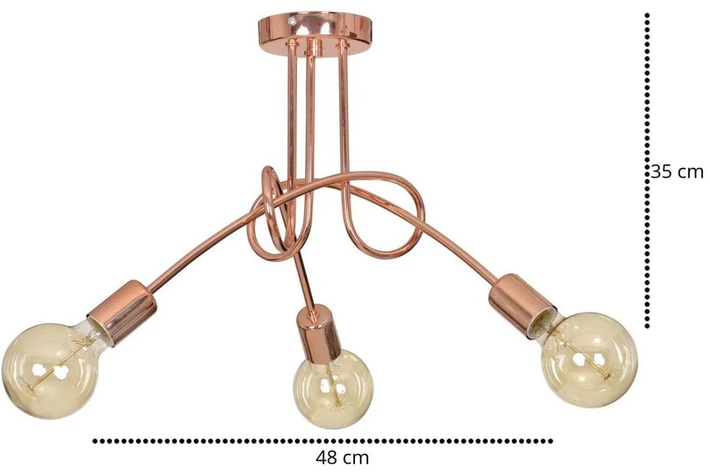 Stropní svítidlo EDISON 3, měděné tělo svítidla