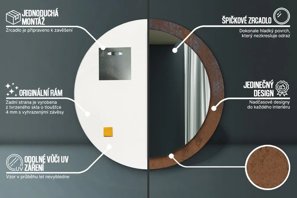 Kulaté dekorativní zrcadlo Kovový rustikální fi 90 cm