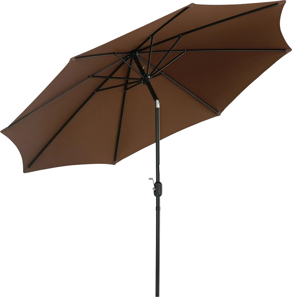 Outsunny Kolečkový Slunečník Zahradní Slunečník Tržní Slunečník s Ručním Kulečníkem, Ocelový, 180 g/m² Polyester, Hnědý Ø2.95 x 2.5 m | Aosom