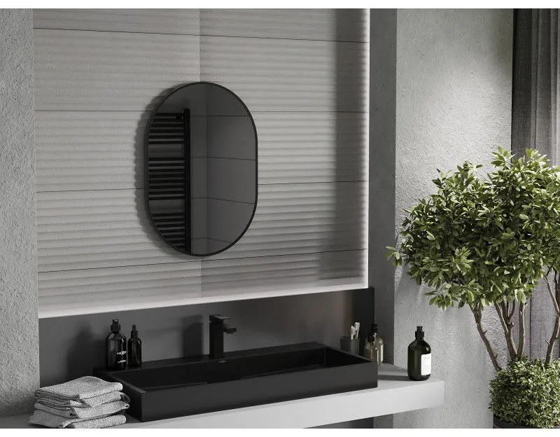 Mexen Loft, oválné koupelnové zrcadlo 70 x 50 cm, barva rámu černá matná, 9851-070-050-000-70