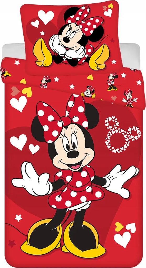 Povlečení 140x200 Myška Mini červená srdce Minnie Mouse povlečení 50x70