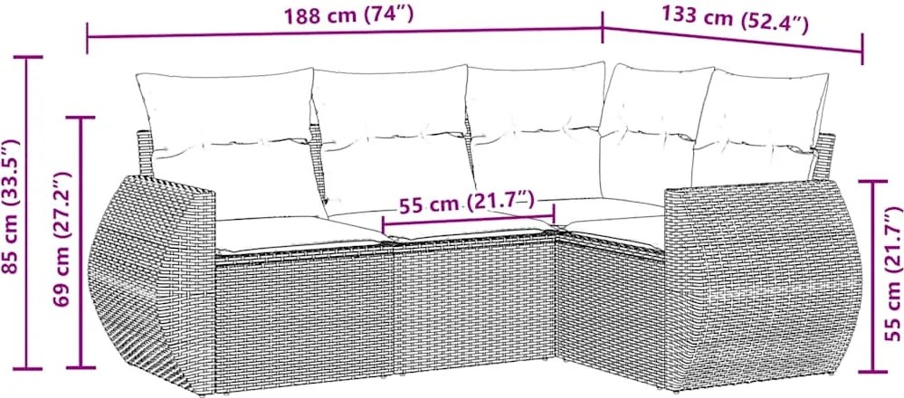 4dílná zahradní sedací souprava s poduškami černá polyratan 3253643