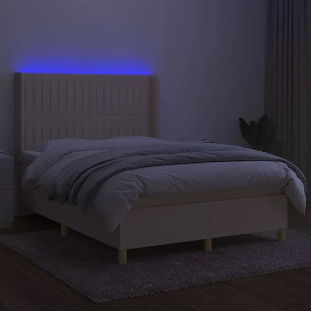 Box spring postel s matrací a LED krémová 140x190 cm textil 3139034