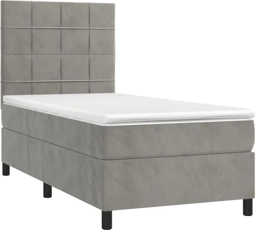 Box spring postel s matrací a LED světle šedá 80 x 200 cm samet 3136089