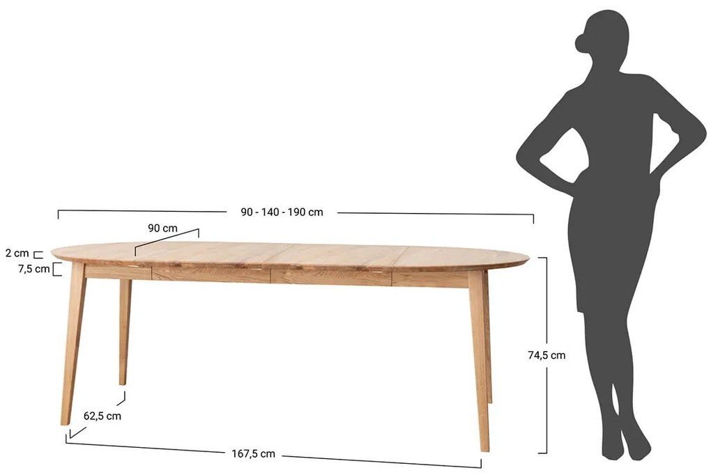KATMANDU Stůl Orbetello rozkládací, tabákový dub, kulatý 90  cm do 190  cm