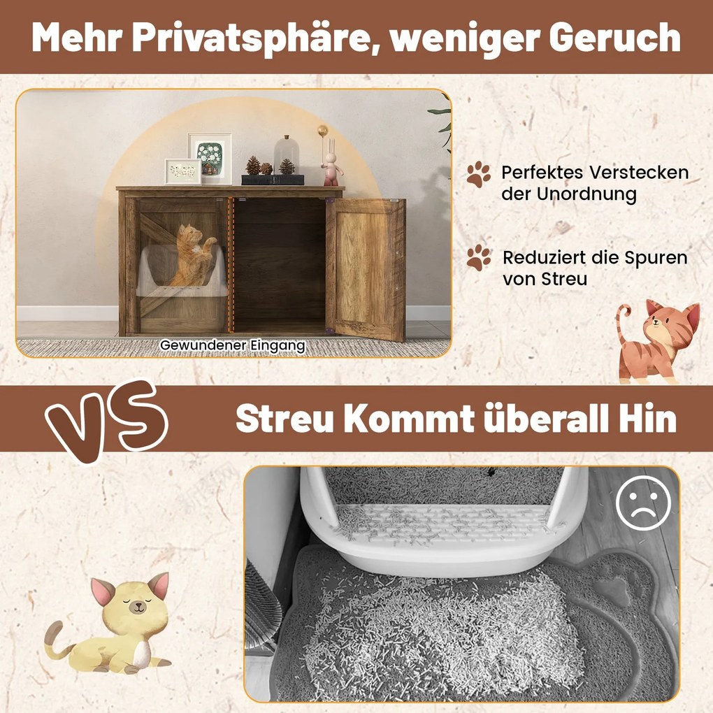 Costway Kočičí záchod s dvoukřídlými dvířky, skříňka pro kočky, předěl, domeček