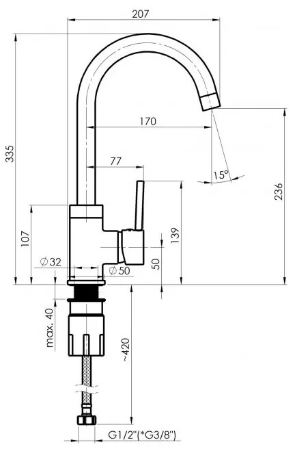 Rubineta Dřezová baterie AXE-33 Černá OLBAAXE33SBK