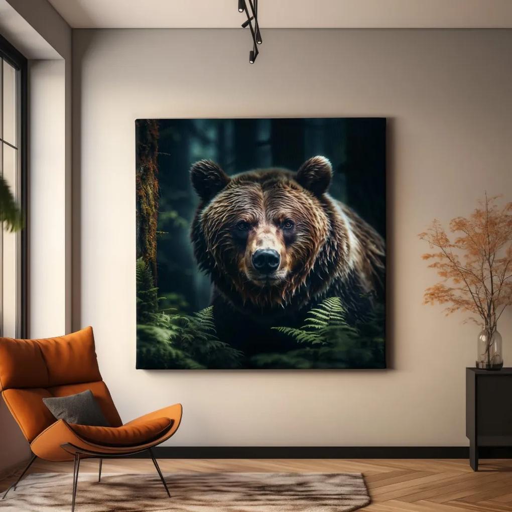 Obraz na plátně - Medvěd v kapradí, Králové divočiny FeelHappy.cz Velikost obrazu: 100 x 100 cm