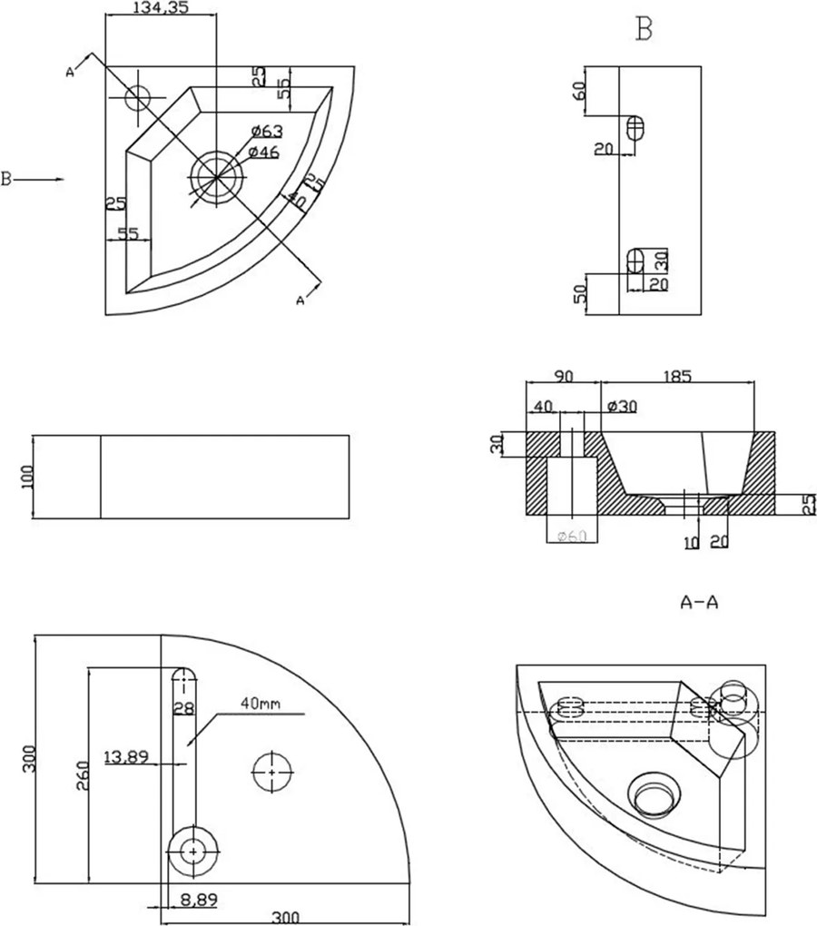 Sapho Sapho, BLOK kamenné umyvadlo rohové 30x30cm, černý Antracit, 2401-30