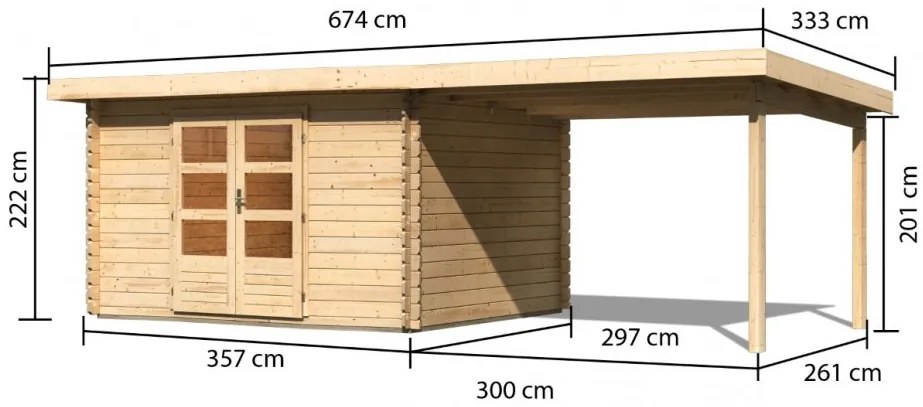 Dřevěný zahradní domek BASTRUP 7 s přístavkem Lanitplast