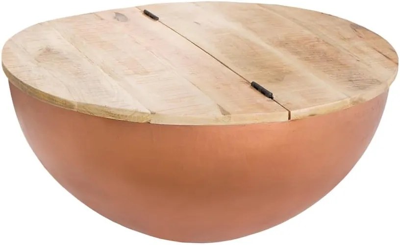 INV Konferenční stolek Slade II - kruhový, recyklované dřevo - měděná