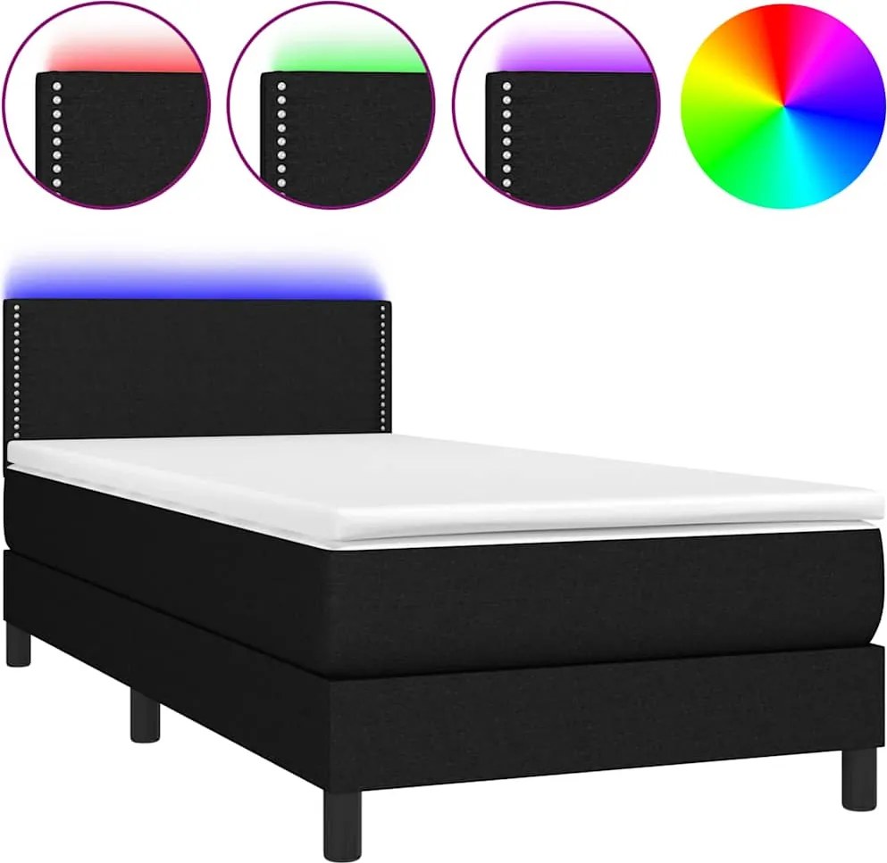 Box spring postel s matrací a LED černá 90x200 cm textil 3133047