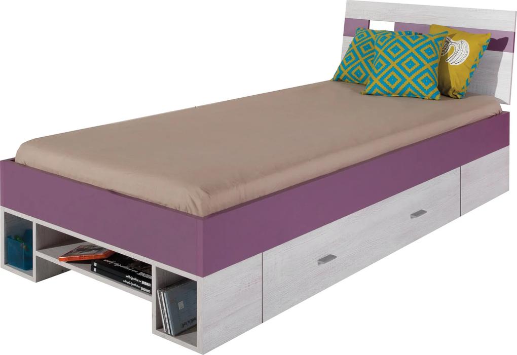 Dětská postel Next NX19 Zvolte barevné provedení: bělená borovice - viola, Výběr postele: s roštem - bez matrace
