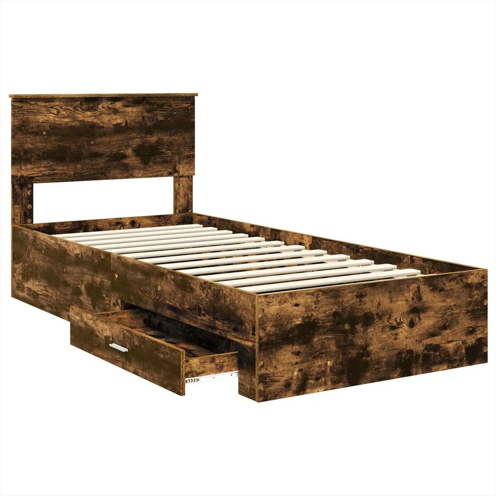 Rám postele Uzený dub a stříbrná 75 x 190 cm Kompozitní dřevo 3408330