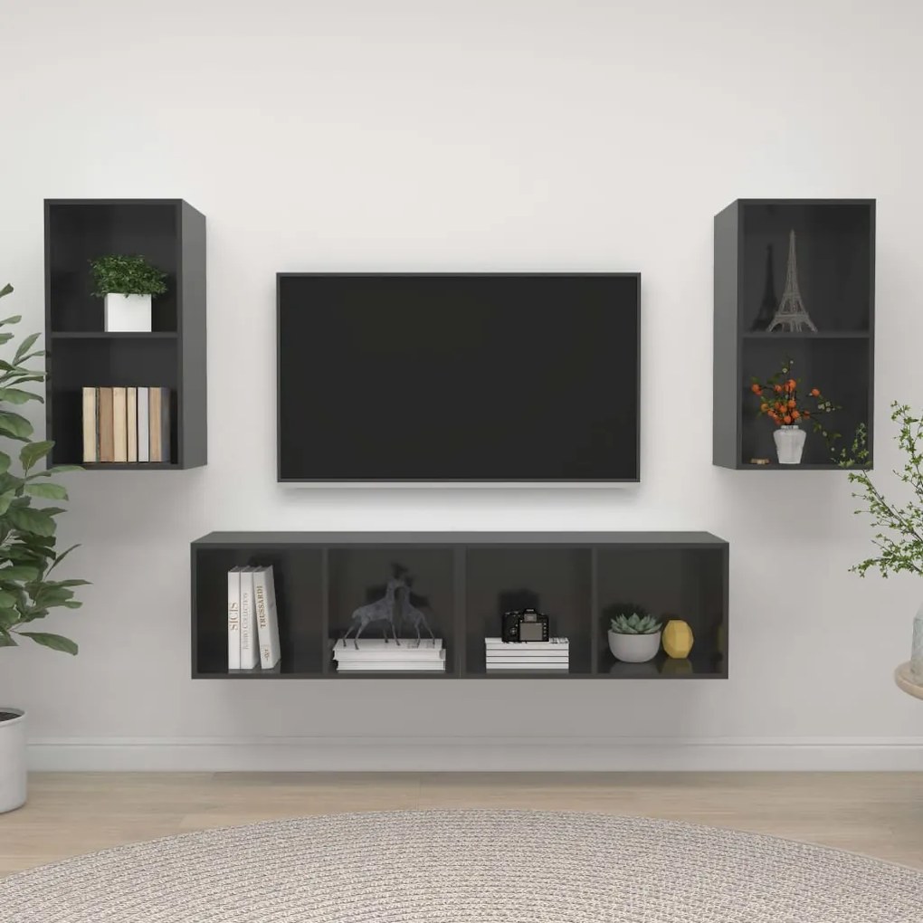 Nástěnné TV skříňky 4 ks šedé s vysokým leskem kompozitní dřevo 3079879