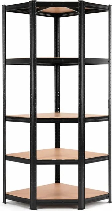 Akce 20x Regál 180x90x40 cm rohový lakovaný 5-policový, nosnost 875 kg - černý