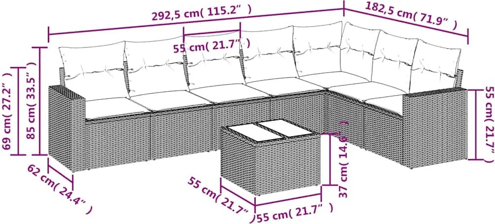 8dílná zahradní sedací souprava s poduškami černá polyratan 3219045
