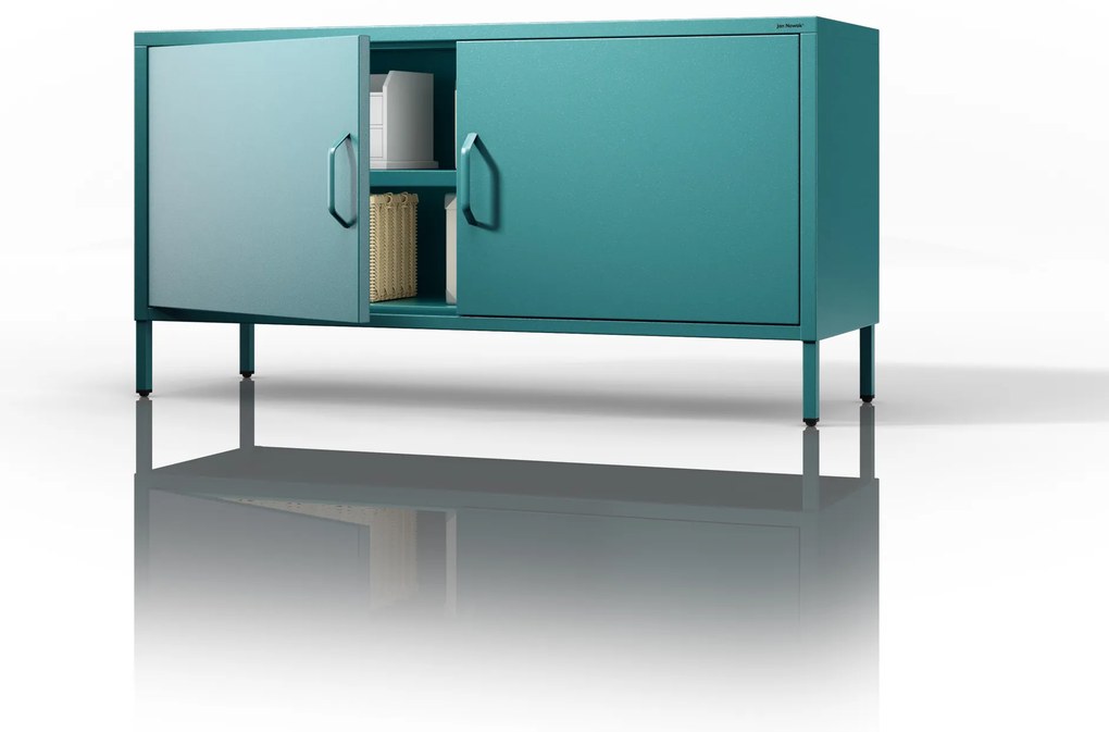 TV stolek kovový na nožkách, mořská modrá, 1150x595x400 mm: ROSA Modern