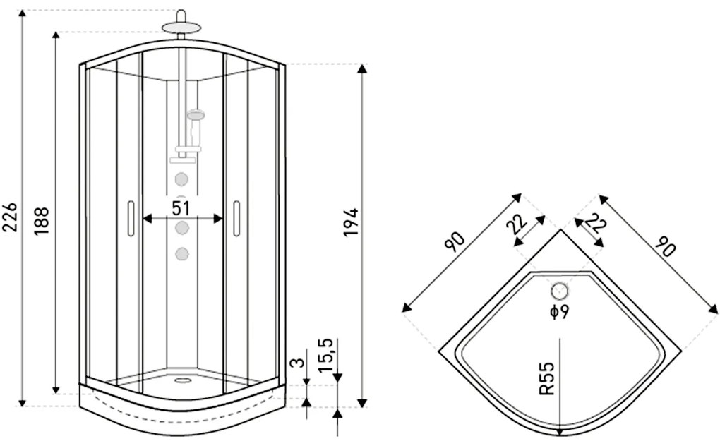 Novoterm Hydromasážní box NV-Wega 90x90 bílý