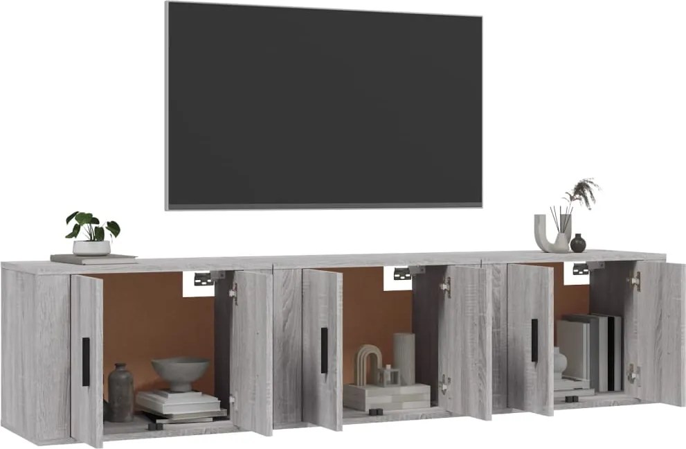 Nástěnné TV skříňky 3 ks šedé sonoma 57 x 34,5 x 40 cm 3188348