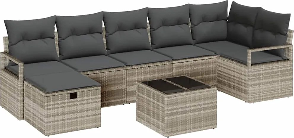 Set pohovek 8 ks 7-Počet míst Světle šedá polyratan 3359211