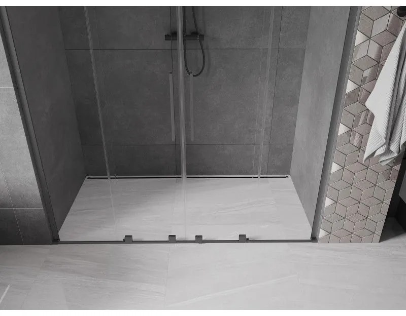 Mexen Velar L Duo, posuvné sprchové dveře do otvoru 200 cm, 8mm čiré sklo, broušený grafit, 871-200-003-02-95