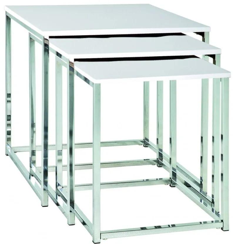 Mørtens furniture Konferenční stolky Corbin, sada 3 kusů, 36 / 39/ 42 cm, bílá / chrom