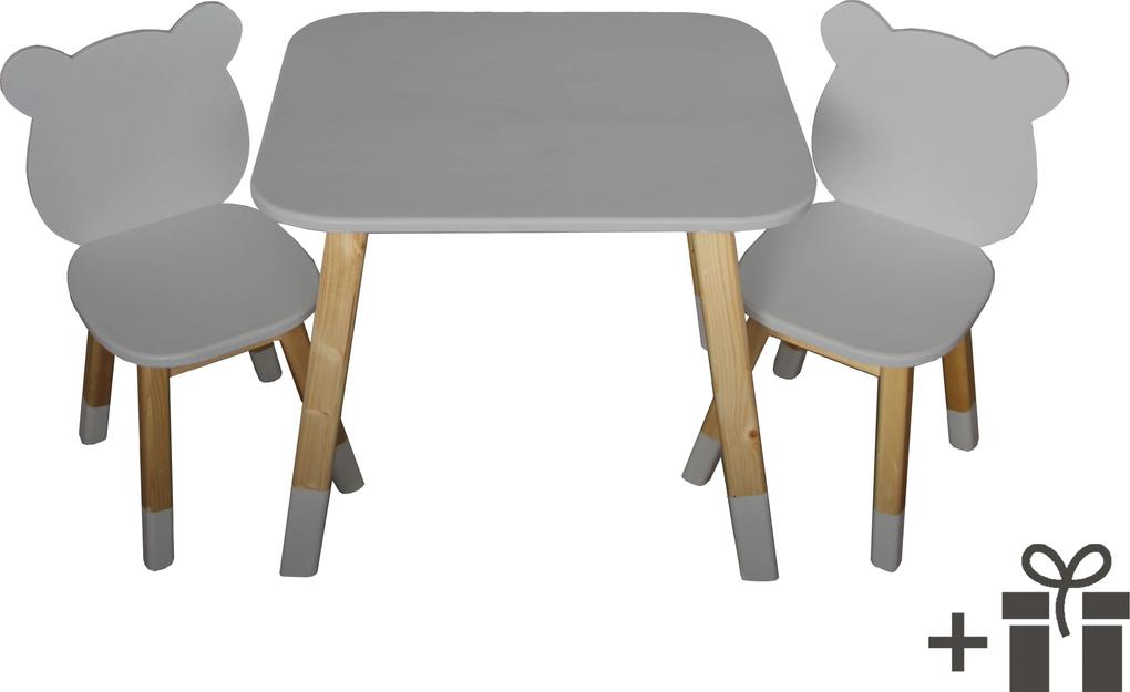 Set dětského nábytku (stoleček + 2 x židlička) medvídek + DÁREK barva:  světle šedá | BIANO