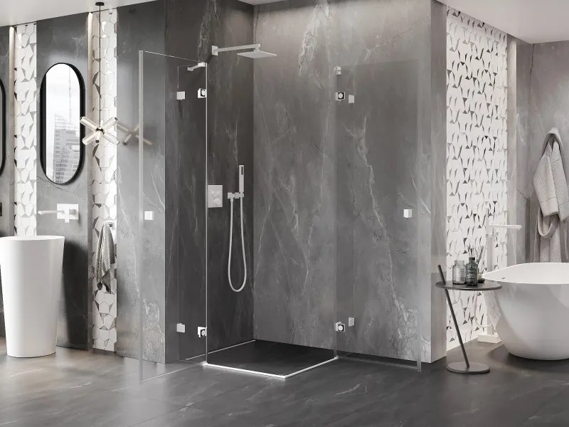 Mexen Lunar Duo, výklopný sprchový kout 95 x 95 cm, 8mm čiré sklo, bílý profil, 834-095L-095P-20-00