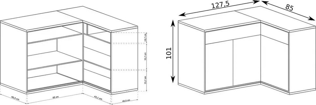 Casarredo - Komfort nábytek Komoda rohová PILETAS M-15 dub hickory pravá