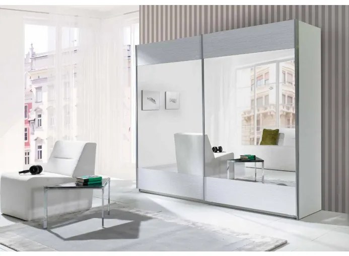 Designová šatní skříň se zrcadlem Reinert, 004- szafa Lux Striper bílý/bílý stripes