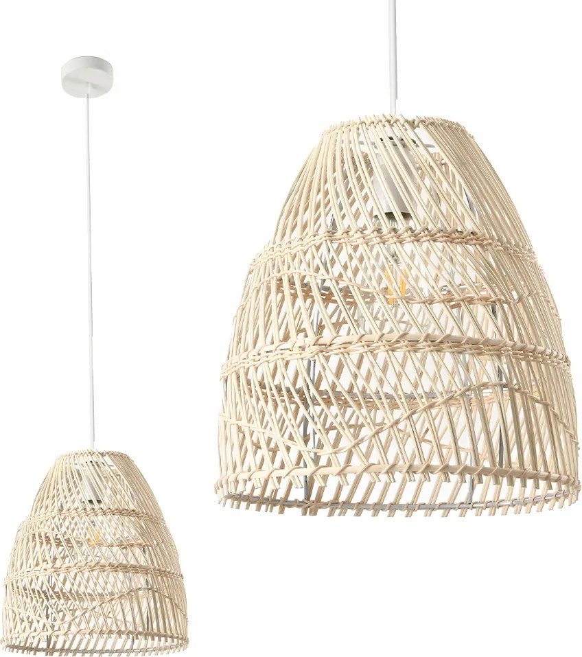 Závěsná stropní ratanová lampa Boho styl na E27 do obývacího pokoje, odstíny béžové